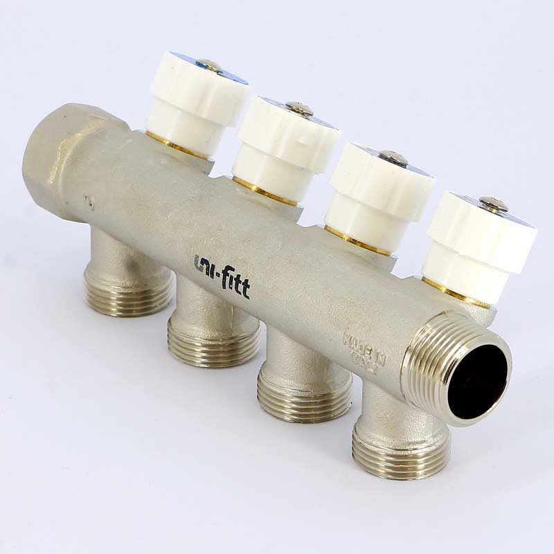 Коллектор UNI-FITT 3/4"х3/4"EKх4 вых евроконус 40мм никелированный с ...